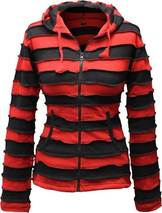 Shopoholic Fashion Damen Streifen Pixie Kapuze Outwear Kapuzenpullover - Rot, 3XL