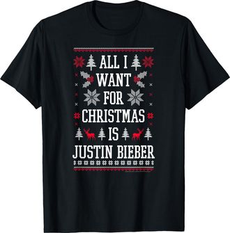 JUSTIN BIEBER Offizielles Justin Bieber All I Want for Christmas Pop Retro T-Shirt