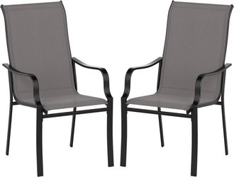 Costway Lot de 2 Chaises de Salle &agrave; Manger, Dossier Haut et Si&egrave;ge Large, Structure en M&eacute;tal, Tissu en Maille, Accoudoirs, pour Terrasse, Jardin, Cuisine, Gris