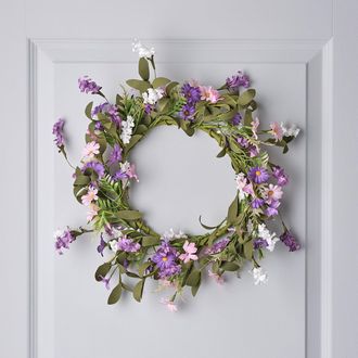 Lights4fun Moderner Kranz mit künstlichen Trockenblumen Lila Violett Pink Grün Lavendelfarben Weiß Deko Frühlingskranz Osterkranz Innen Ostern Tischdeko Tischkra