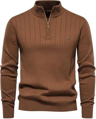 Generic Pull décontracté texturé à col Montant pour Homme, Automne et Hiver, Demi-Zip, Tricot de Couleur Unie Pull Crème pour Garçons