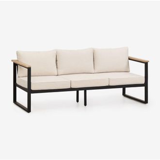 Sklum 3-Sitzer-Gartensofa aus Aluminium und Lipov-Akazienholz Schwarz