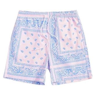 Generic Short de bain d&eacute;t&eacute; pour homme style boh&egrave;me avec cordon de serrage &agrave; la taille et imprim&eacute; cachemire, Rose clair, 4XL