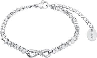 s.Oliver Armband für Damen mit Infinity Anhänger, Glas / Edelstahl, Länge: 16-20 cm