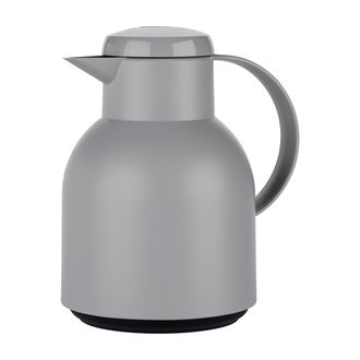 Emsa Samba Isolierkanne, 1 Liter Fassungsverm&ouml;gen, Quick Press Verschluss, 100% dicht, 12h hei&szlig; und 24h kalt, mit Glaskolben, made in Germany, Steingrau, N