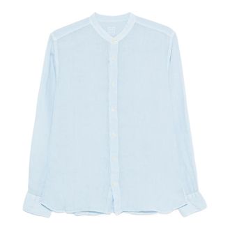 120% Lino Kragenloses Langarmhemd - - Shirts - Herren - Blau - L