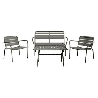 Vente-Unique Salon de jardin en m&eacute;tal : un banc, 2 fauteuils bas et une table basse - Gris anthracite - MIRMANDE de MYLIA