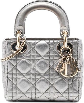 Dior Hobo Bags - Mini Metallic Lambskin Cannage Lady Dior - Gr. unisize - in Silber - f&uuml;r Damen