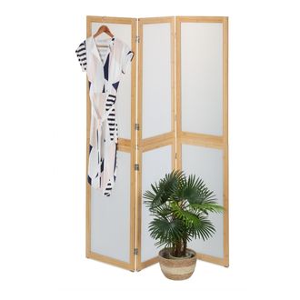 Relaxdays Paravent, 3-teilig, Faltbarer Raumtrenner, HxB: 180x136,5 cm, Kunststoff & Bambus, Trennwand innen, Natur/wei&szlig;