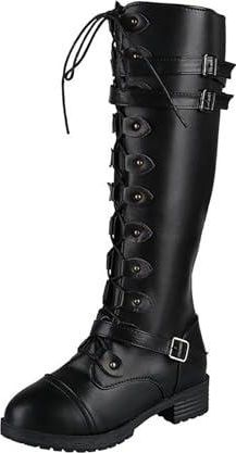 Generic Bottes montantes pour femme à talon épais - Élégantes - Style rétro - Boucle latérale - Fermeture éclair latérale - Antidérapantes - Confortables - À 