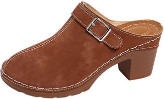 Generic Mules et Sabots Femme &agrave; Talon Bloc Bout Ferm&eacute; Bout Rond R&eacute;tro Sandales Pantoufles L&eacute;g&egrave;res Confortable Chaussures D&eacute;contract&eacute;e pour Printemps Et &Eacute;t&eacute; 42
