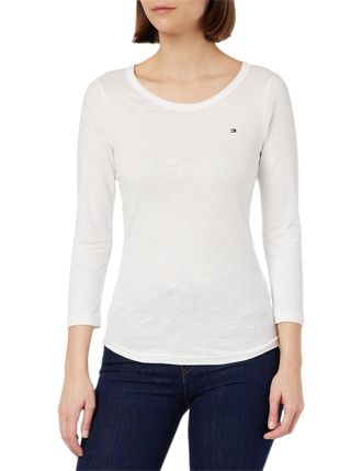 Tommy Hilfiger Damen Langarmshirt 1985 Slim Slub Basic, Wei&szlig; (Ecru), XL