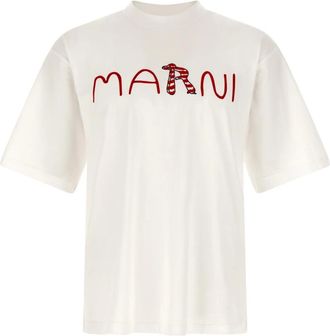 Marni Homme, Tops, Blanc, Taille: XL T-Shirt avec Logo Alphabet Animal Floqu&eacute;