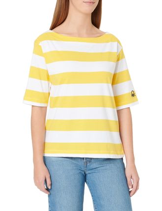 Benetton Damen T-Shirt Pullunder, Gelb (Giallo/Bianco 922), XS
