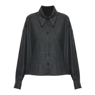 Fabiana Filippi Wollhemd mit dekorativem Kragen - - Blouses & Shirts - Damen - Grau - S