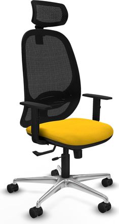 Piqueras y Crespo Schreibtischstuhl mit 1D-Armlehnen, h&ouml;henverstellbare Lendenwirbelst&uuml;tze und h&ouml;henverstellbares Kopfteil in H&ouml;he und Neigung, Schwarz/Gelb