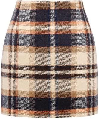 Generic Jupes moulantes extensibles pour femmes - Jupe-short &agrave; motif tartan pour femme - Jupe trap&egrave;ze - Taille haute &eacute;lastique - Taille haute - Moulante - Cou
