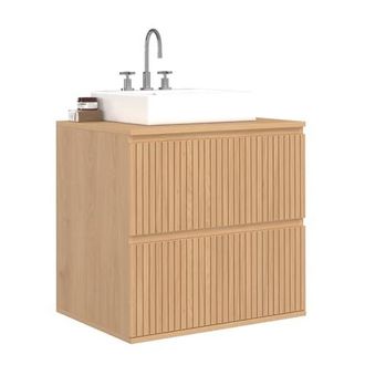 IDMarket Meuble sous Vasque Suspendu Salle de Bain Victor 2 tiroirs Effet Lattes