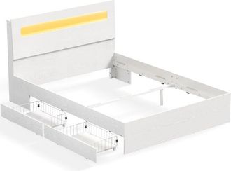 Vasagle Vasagle - Lit avec 2 Tiroirs Coulissants 140 x 190 cm, Lit Double, Cadre de Lit, avec led, Multiprise, en mdf et Acier, sans Sommier, pour Chambre