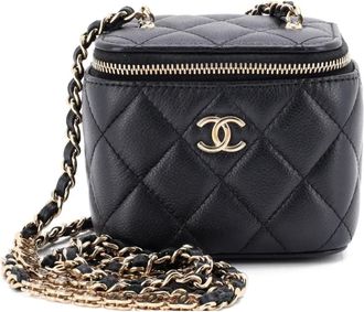 Chanel Tiny CC Link Vanity Case with Chain Quilted Caviar Mini clutch bag - Schwarz