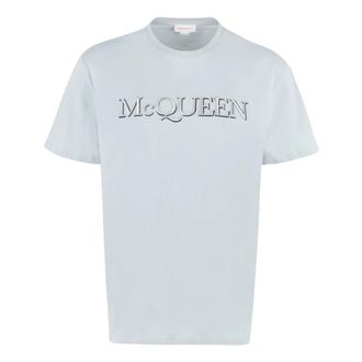 Alexander McQueen Logo Baumwoll-T-Shirt - - Tops - Herren - Blau - 3XL