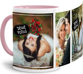 Tassendruck Foto-Tasse zum selbst gestalten mit Foto-Collage für 3 Wunschfotos - Geschenk für Familie, Freunde, Geburtstag, Weihnachten - Keramik Innen & Henkel R