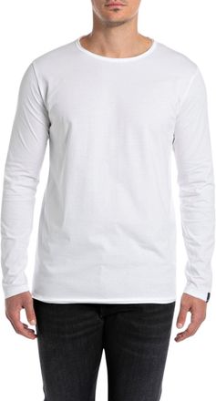 Replay Herren Langarmshirt aus Baumwolle, Weiß (White 001), 3XL