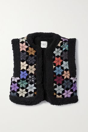Sea New York Gilet Raccourci Patchwork En Coton, Velours Et Molleton Estrella - Noir