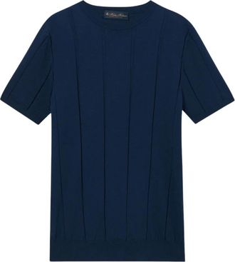 Brooks Brothers Homme, Pulls, Bleu, Taille: M T-shirt côtelé en coton à torsion élevée