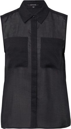 Comma Blusentop Bluse &Auml;rmellose Ramie-Bluse mit aufgesetzten Taschen