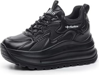 Generic Baskets compens&eacute;es &eacute;l&eacute;gantes pour Femmes en Cuir, &agrave; Plateforme et Talons, Confortables pour la Marche Quotidienne,Noir,37 EU