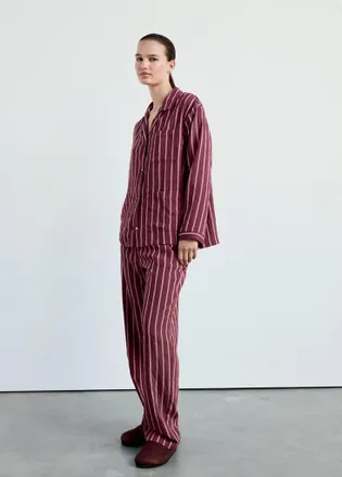 Mango Pantalon pyjama rayures bordeaux - Femme - S - MANGO