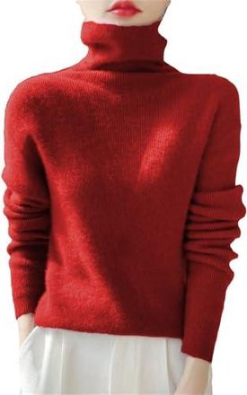 Generic Pull classique &agrave; col roul&eacute; pour femme - Couleur unie - Grande taille - Doux et chaud - &Eacute;pais - Pour affectation au bureau, Rouge, XXL