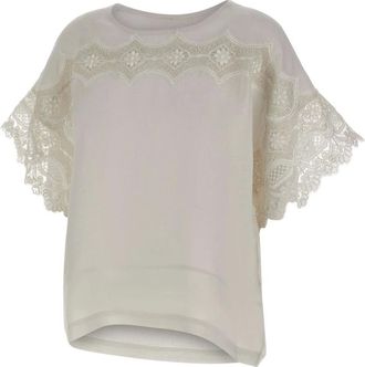 Maurizio Femme, Blouses et Chemises, Blanc, Taille: 42 FR Blouse Brod&eacute;e de Dentelle