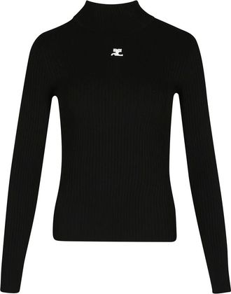 Courrèges Femme, Pulls, Noir, Taille: 42 FR Pull à col roulé côtelé à manches longues