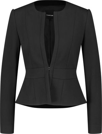 Taifun Damen Klassischer Blazer aus knitterarmer Qualität Langarm, mit Schlitz unifarben Schwarz 44