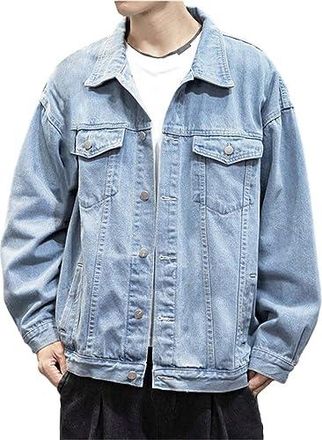 Generic L9WEI Veste en jean pour homme, couleur unie, revers de mi-saison, veste en denim, automne, manches longues, veste de loisirs, mode streetwear, bleu, 