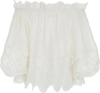 Camilla Femme, Blouses et Chemises, Blanc, Taille: 40 FR All About That Lace Frill Off-Shoulder Top