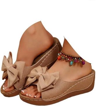 Generic Pantoufles d&eacute;t&eacute; pour femme avec noeud ouvert - Sandales plates antid&eacute;rapantes pour la douche, la plage, la piscine - Confortables et respirantes - Ave