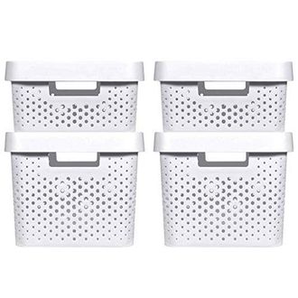 Curver | 4 Bacs de Rangement Infinity 2X(11L+17L) + couvercles, Blanc, Plastique recycl&eacute;