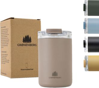 Groenenberg Thermobecher 320 ml | Kaffeebecher to go 100% Auslaufsicher | H&auml;lt mind. 4 h warm | Coffee to go Becher aus recyceltem Edelstahl (Earth)