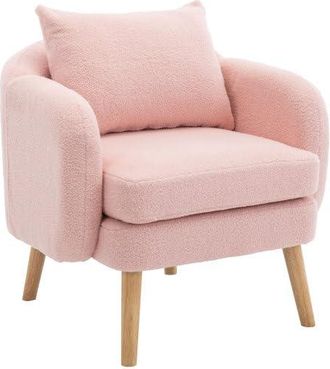 Merax Fauteuil en velours nounours avec coussin, fauteuil lounge avec accoudoirs, pieds en bois, moderne, canap&eacute; de relaxation, fauteuil rembourr&eacute;, pour sal