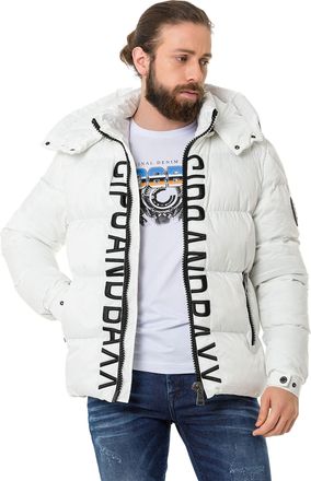 Cipo & Baxx Herren Mantel CM201 Wei&szlig; - Stylische Winterjacke im modernen Design mit warmem Innenfutter, abnehmbarer Kapuze und funktionalen Details f&uuml;r kalte Tage