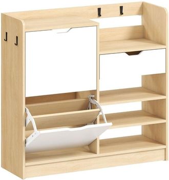 Liberte Meuble à Chaussures avec tiroirs basculants, étagères ouvertes, 4 crochets, bois