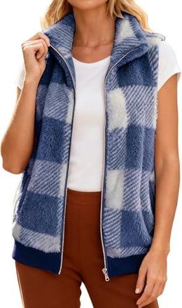 Generico Gilet rembourré chaud avec col montant en coupe longue pour lhiver et les loisirs Gilet en polaire pour femme avec fermeture éclair et design à carrea