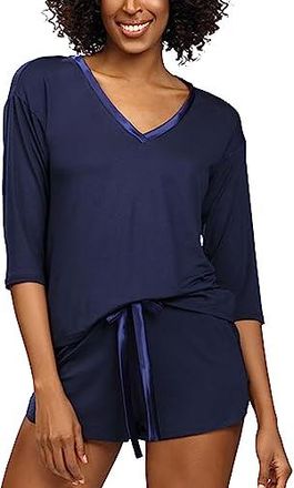 DKaren Ensemble De Nuit Pyjama T-Shirt Et Short Edith, Bleu Marine,40