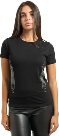 Emporio Armani Femme, Tops, Noir, Taille: 44 FR T-shirts et Polos Noirs avec Logos en Strass