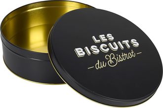 HowHomely | Keksdose schwarz Bistrot 3L - runde Metall Vorratsdose mit Deckel, Aufbewahrungsdose K&uuml;che f&uuml;r Kekse, Geb&auml;ck oder Lebensmittel