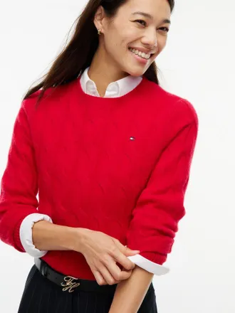 Tommy Hilfiger Strickpullover SOFT WOOL CABLE C-NK mit Zopfmuster, aus reiner Wolle