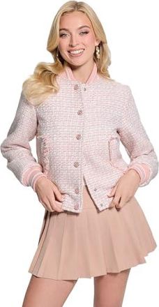 Guess Eco New Gloria Tweed Bomber Jacket, Low Key Pink Multi, M Femmes